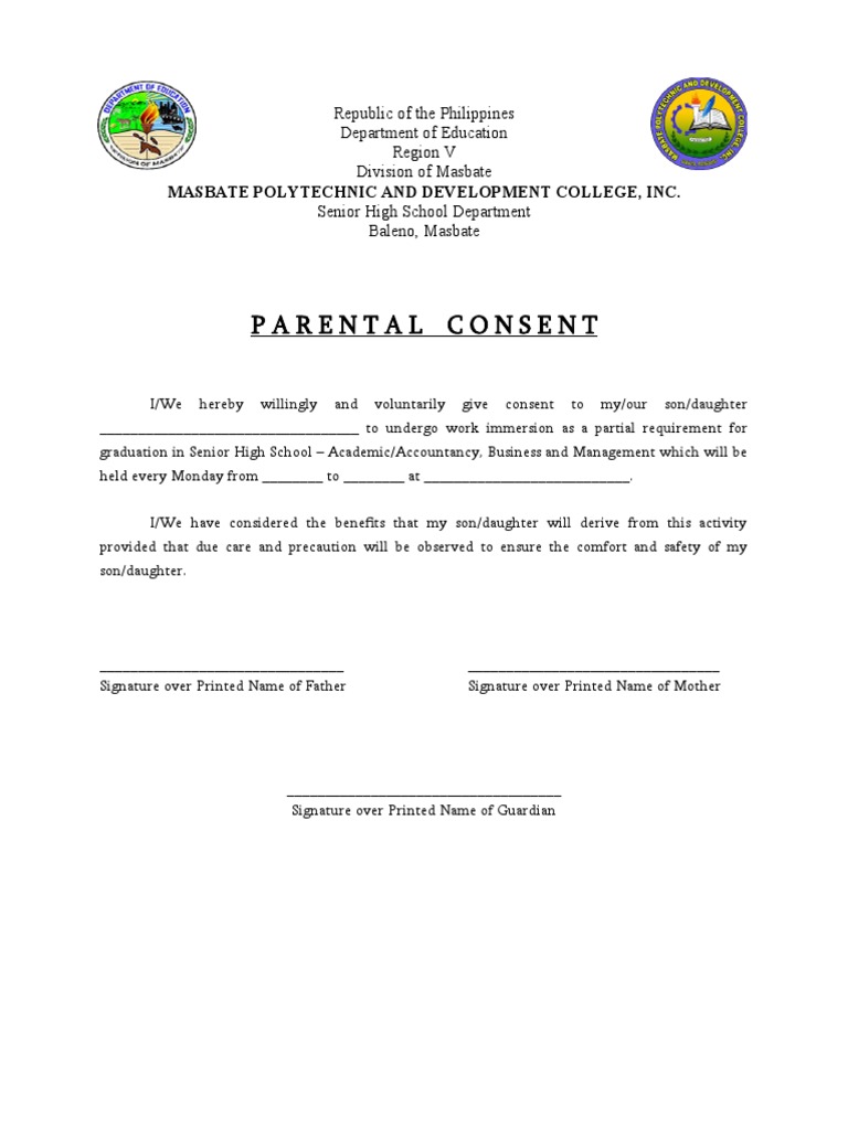 Parental Consent for Work Immersion | PDF
