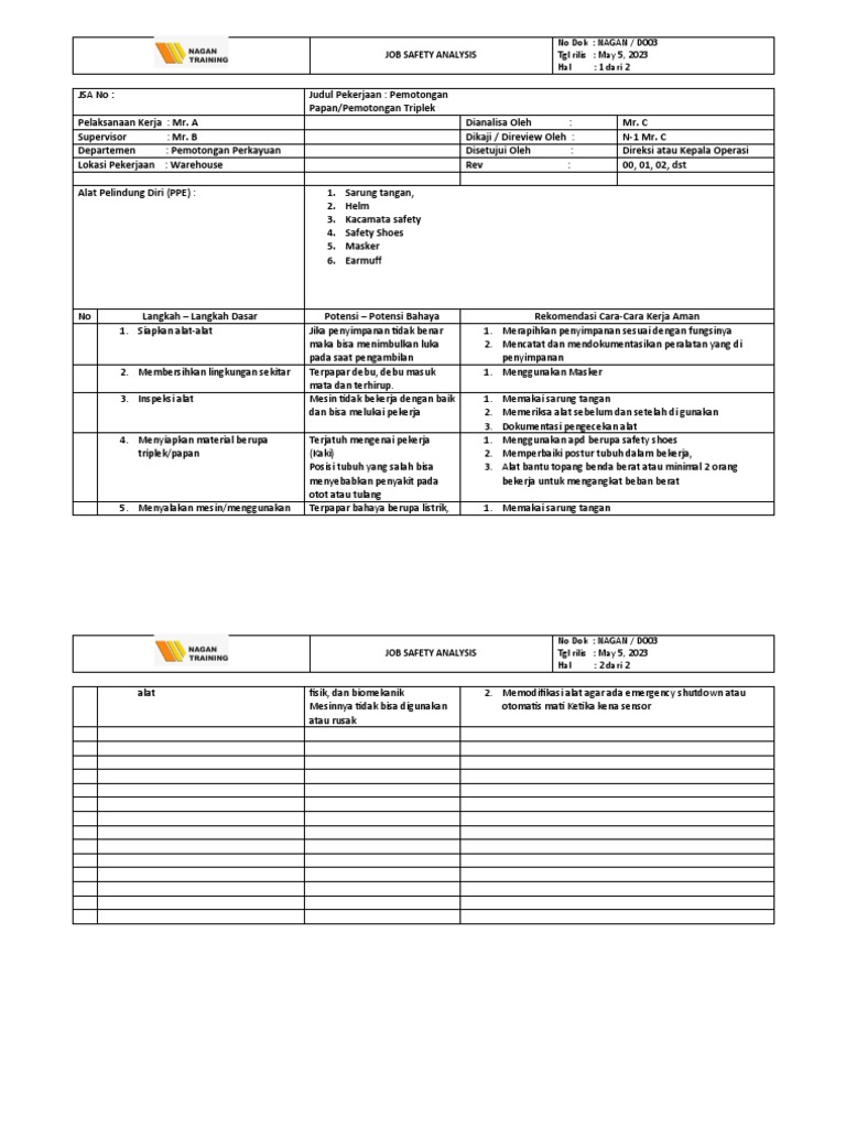 Form Nagan D3 - 02 - JSA - JSA, Work Permit, Inspeksi | PDF