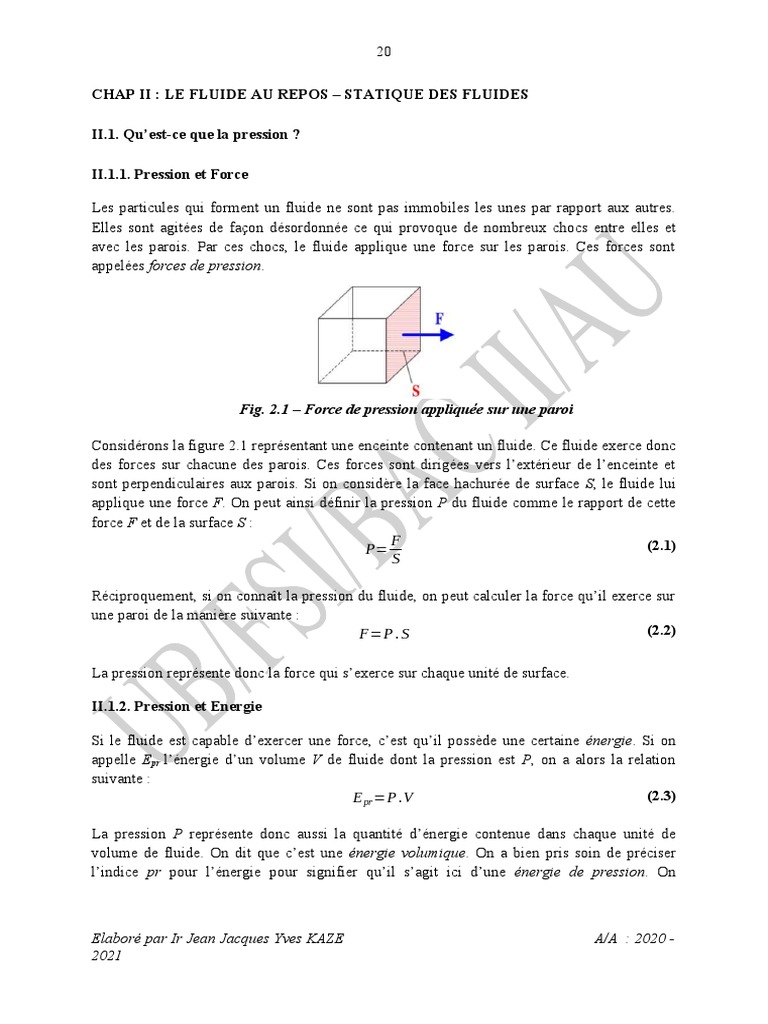 Chap II. Statique Des Fluides | PDF | Pression | mesure de pression