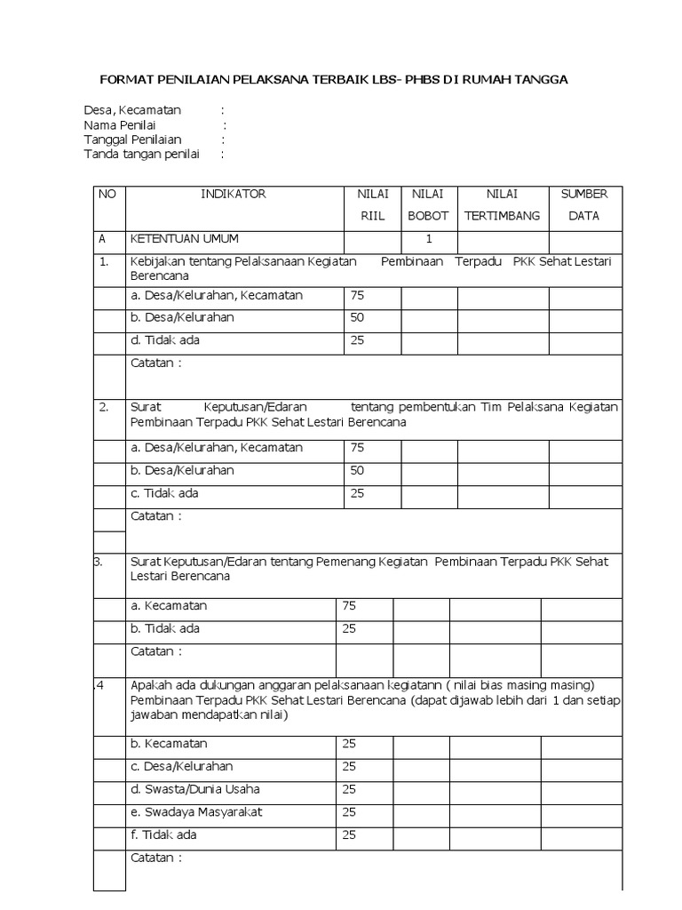 Format Penilaian PHBS PDF | PDF