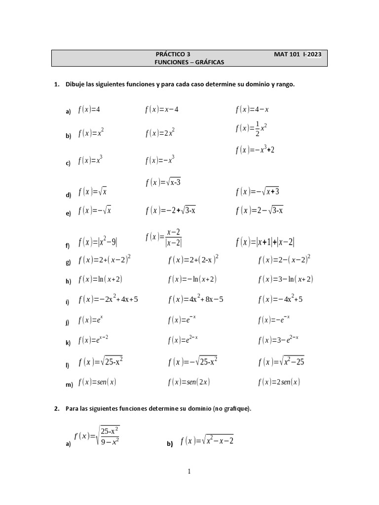 Práctico III Funciones y Gráficas I-2023 | PDF