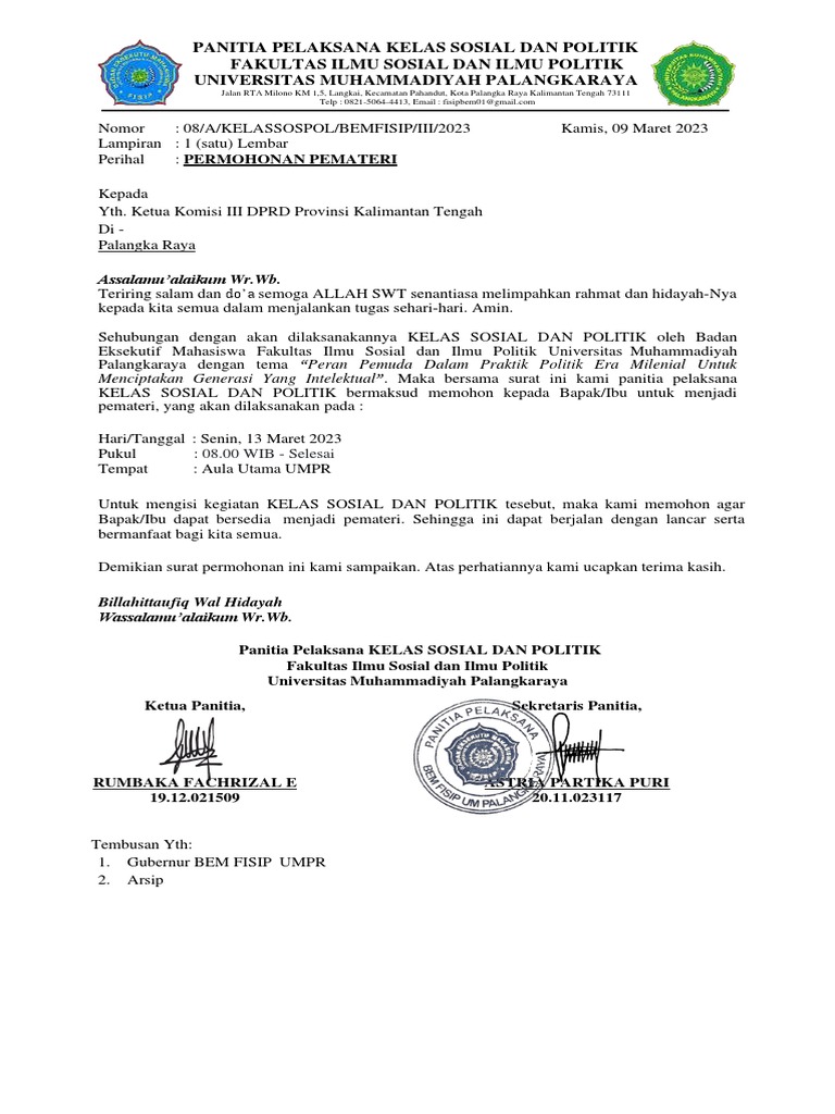 Surat Permohonan Pemateri PDF | PDF