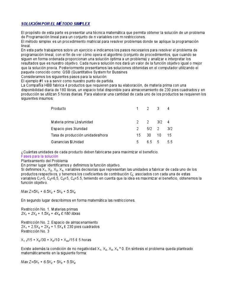 Método simplex para PL | PDF