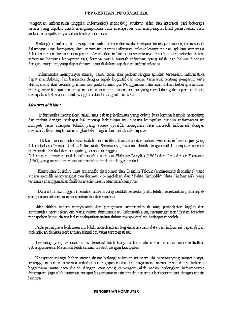 Pengertian Informatika | PDF | Komputer