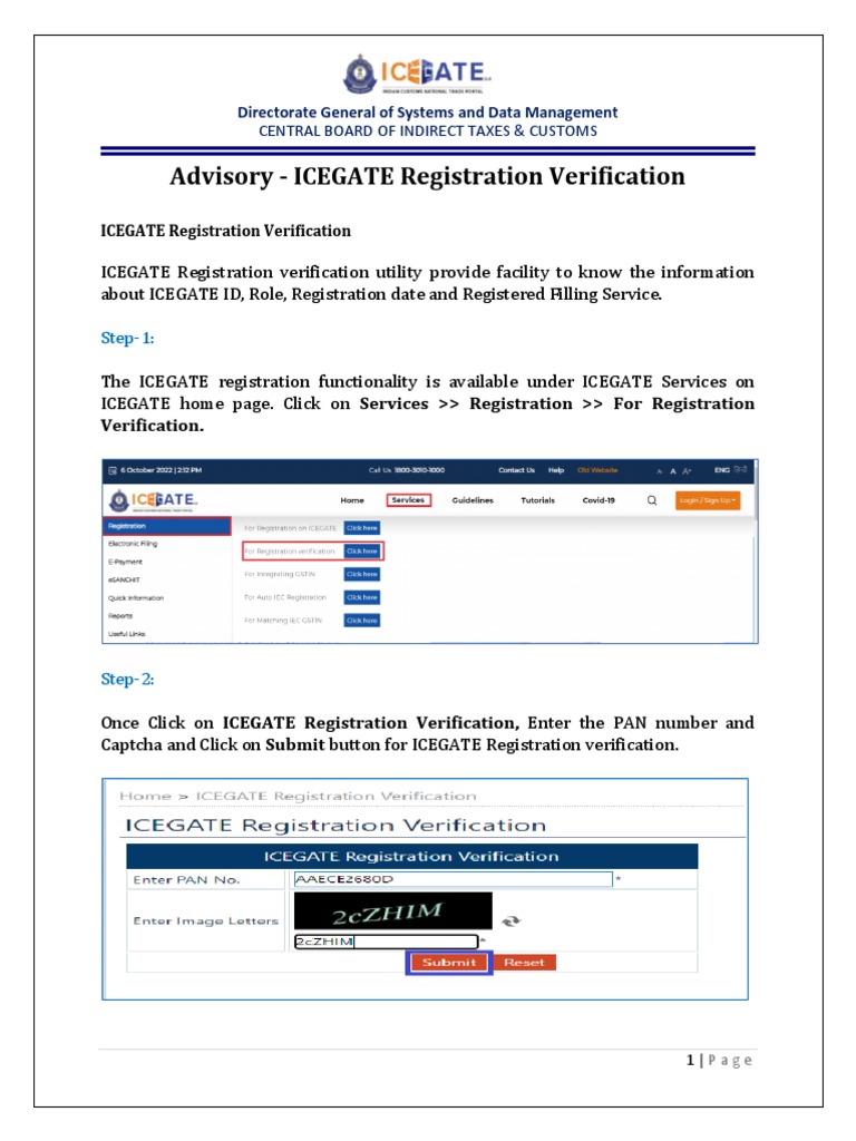Advisory - ICEGATE Registration Verification.pdf | PDF