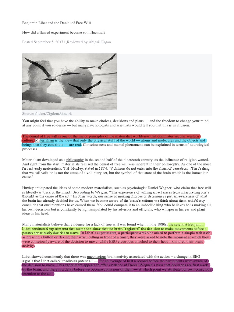 Benjamin Libet and The Denial of Free Will - Complete Version PDF | PDF