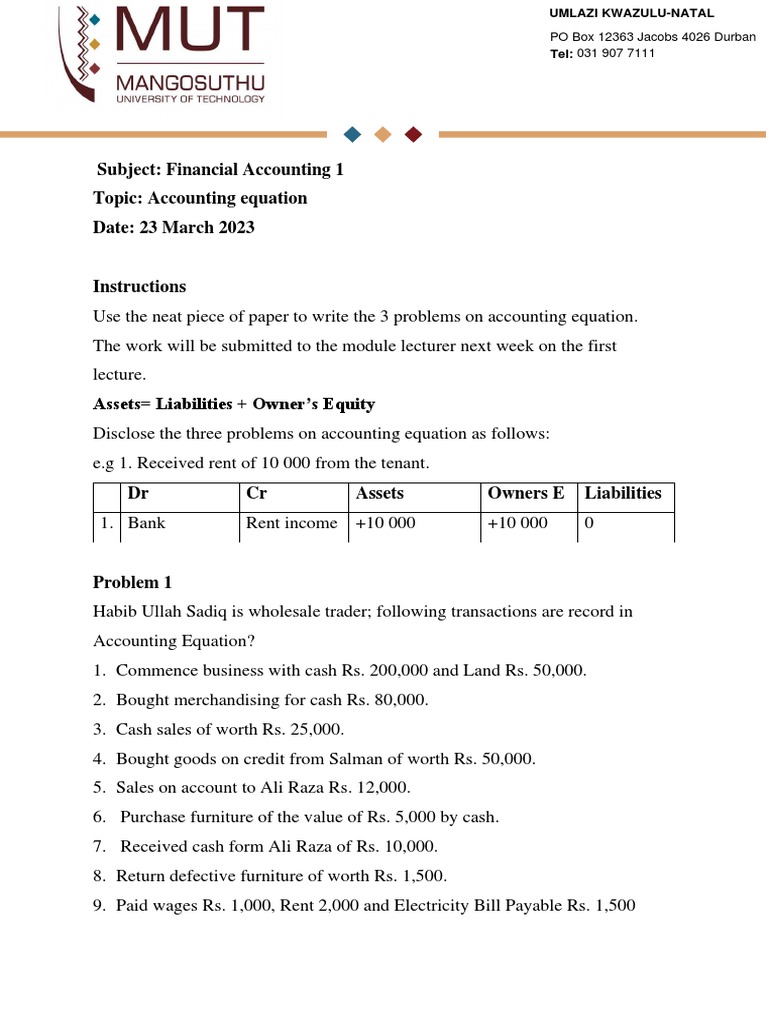 Solving Multiple Accounting Equation Problems: Recording Business ...
