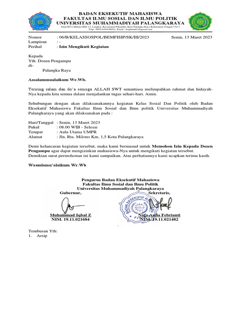 Surat Ijin Mengikuti Kegiatan PDF | PDF