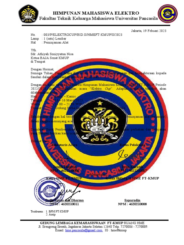 Surat Peminjaman Alat | PDF