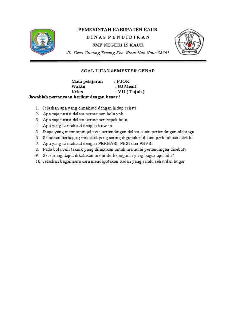 Soal Ulangan PJOK Kelas 7 | PDF