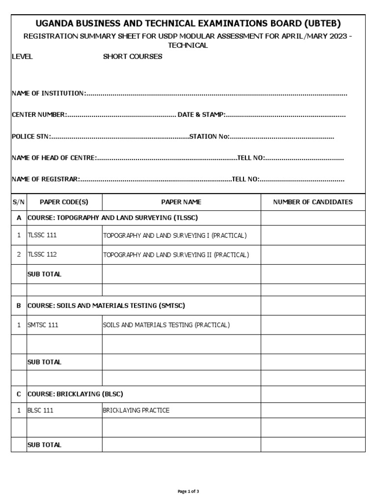 Registration Summary Sheets Usdp April May 2023 Short Coursespdf ...