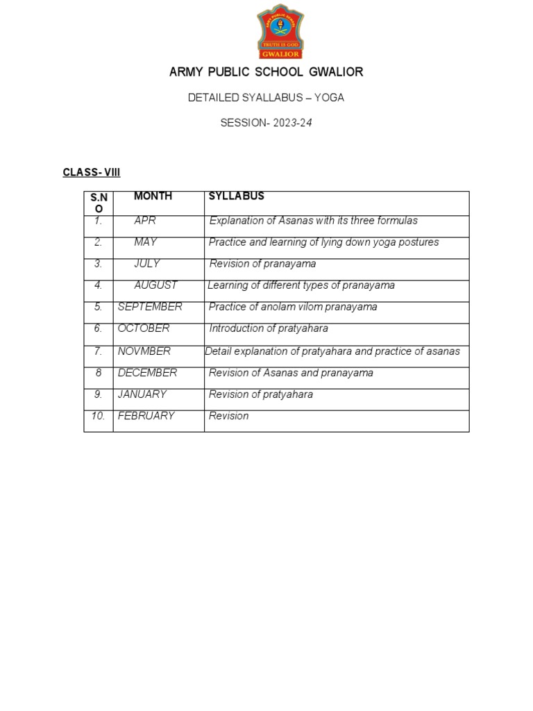 Class 8 Yoga Syllabus 2023-24 | PDF