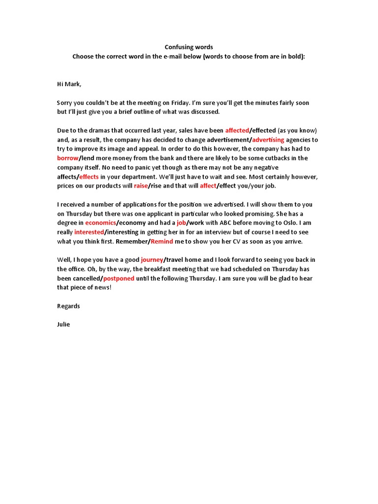 Confusing-Words - E-Mail Example - Advanced | PDF