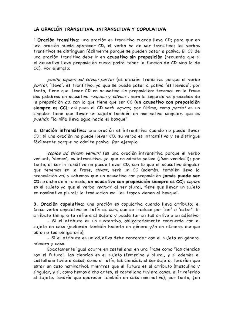 Oraciones transitivas e intransitivas | PDF | Numero Gramatical ...