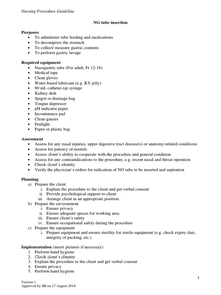 NG Tube Insertion and Removal Guidelines | PDF