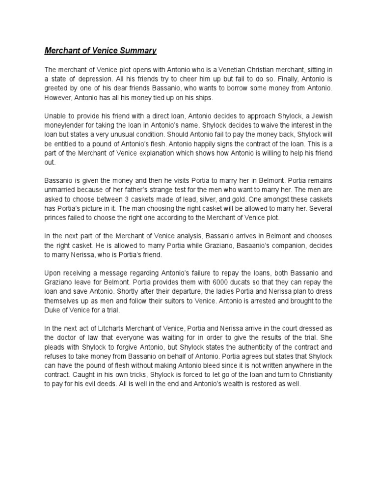 MOV Summary PDF | PDF | The Merchant Of Venice | Shakespearean Comedies