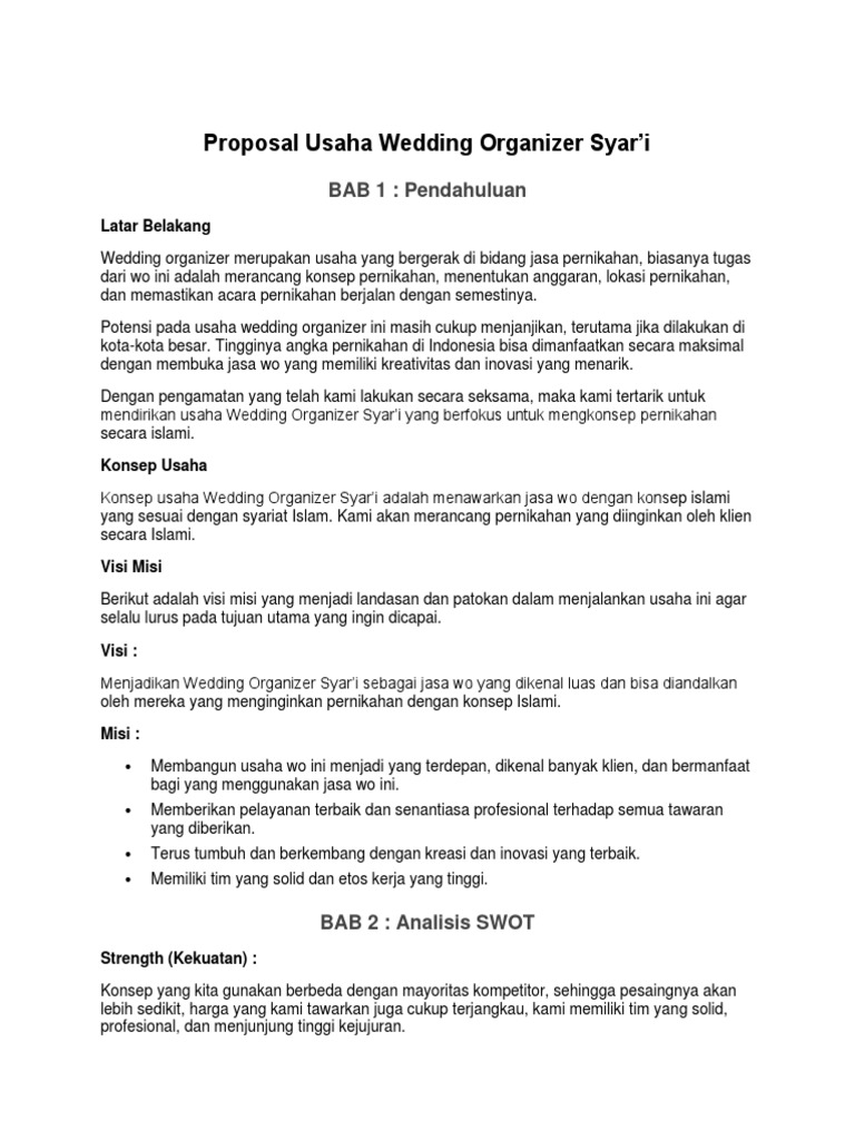 Proposal Usaha Wedding Organizer PDF | PDF | Bisnis | Pengelolaan Keuangan & Uang