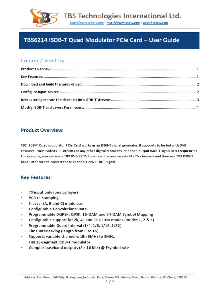 TBS6214 ISDB T Quad Modulator PCIe Card User Guide PDF | PDF | Science ...