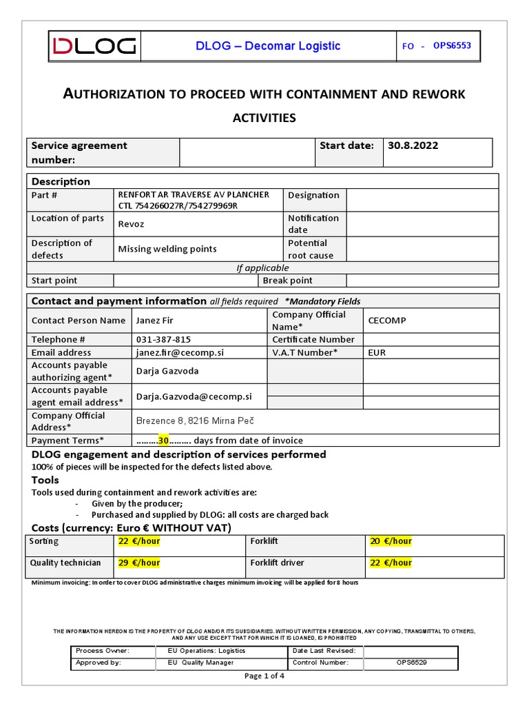 DLOG Containment & Rework Authorization | PDF