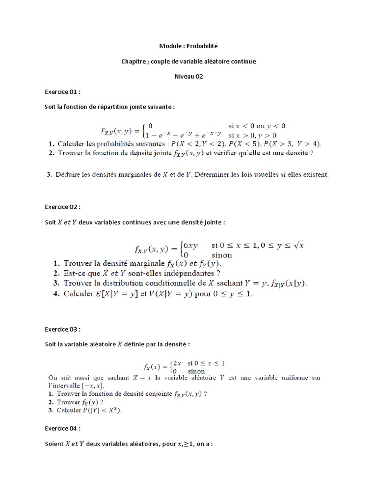 Fiche TD Couple de Variable Aléatoire Continue (3) .PDF Version 1 PDF | PDF
