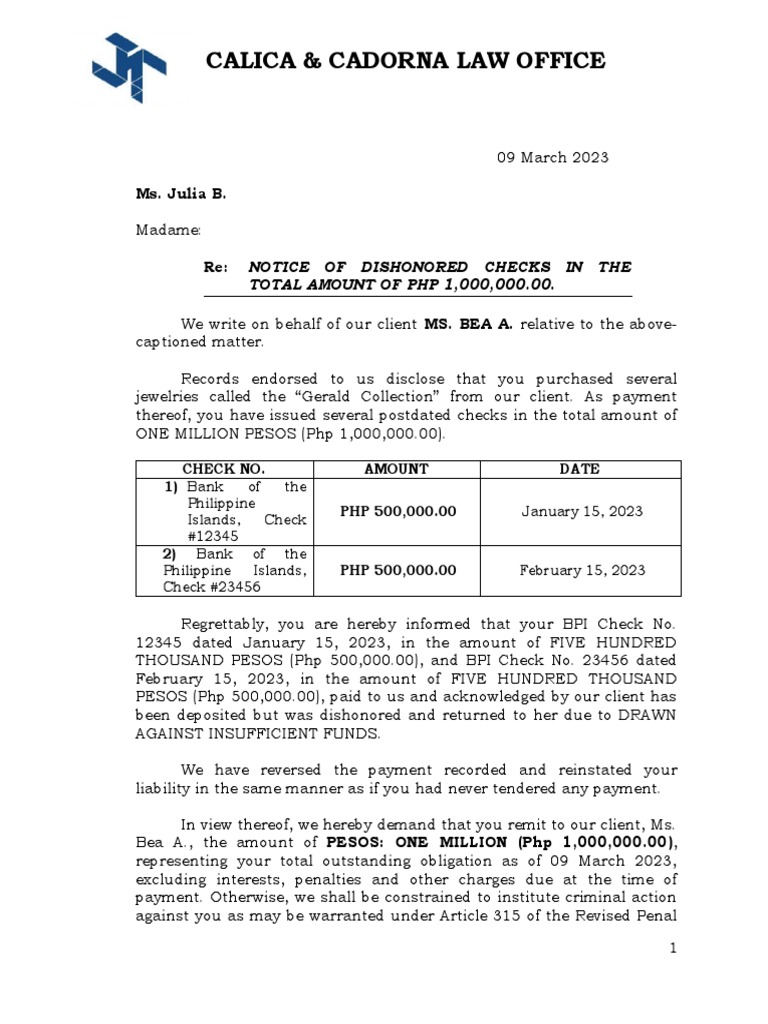 Demand Letter No. 2 (CALICA).docx | PDF