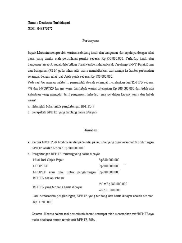 Hitung BPHTB Warisan Tanah dan Bangunan | PDF | Pengelolaan Keuangan & Uang | Hukum