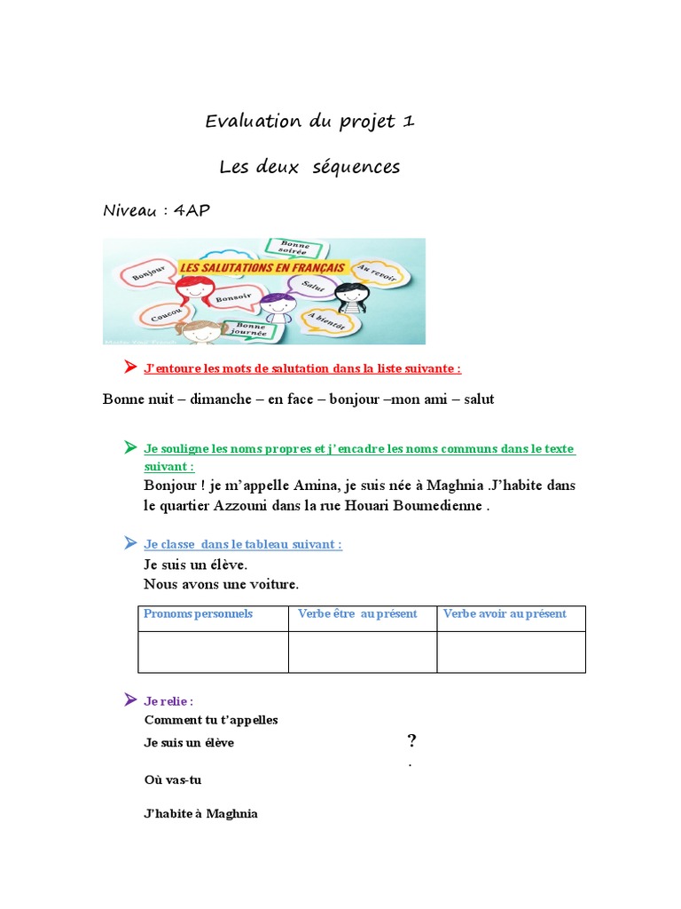 Évaluation du projet 1 en 4AP | PDF