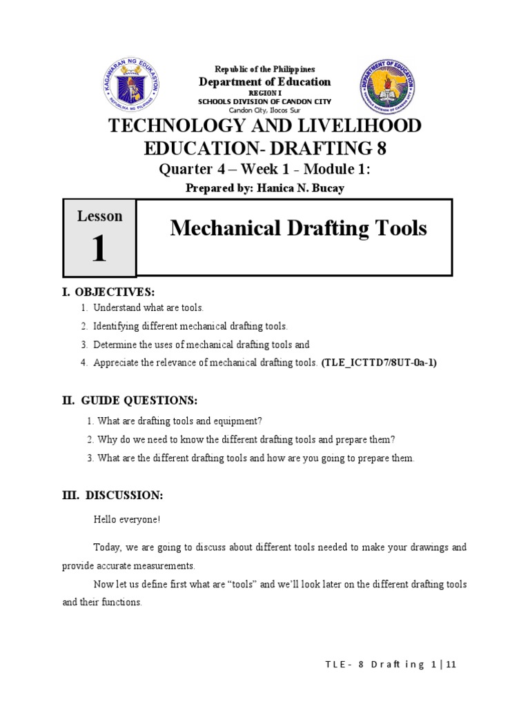 Tle 8 Drafting Q4 M1 Week 1 Identify Drafting Tools | PDF