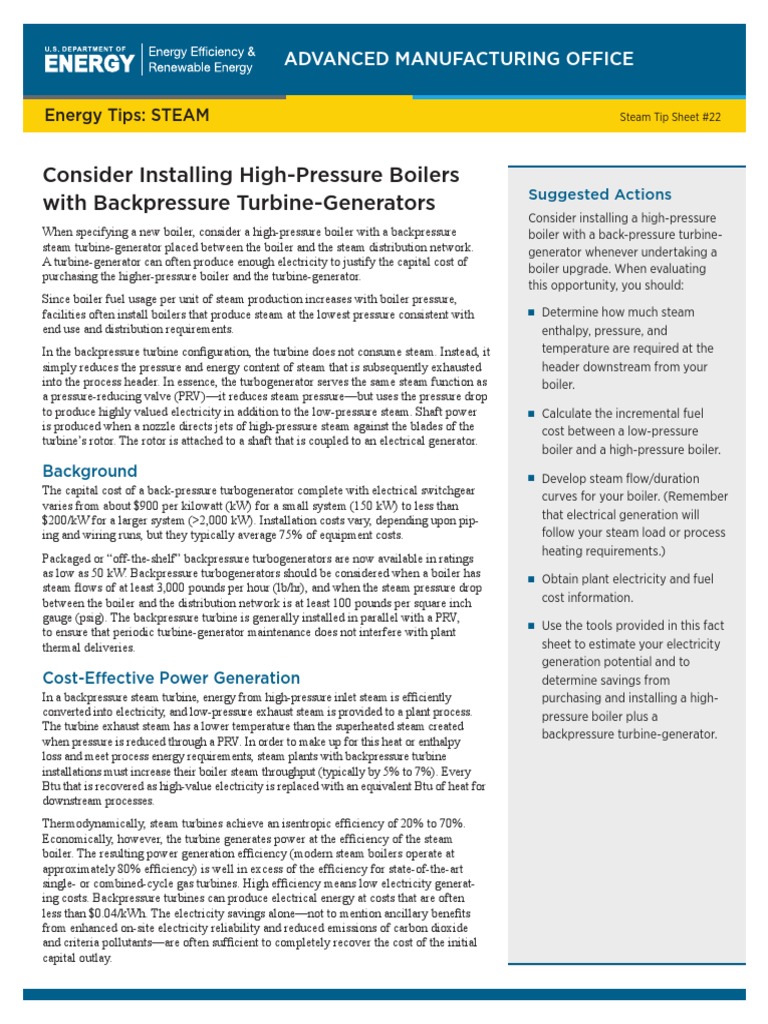 Backpressure Turbine Generator For Boilers (Has Efficiency) | PDF