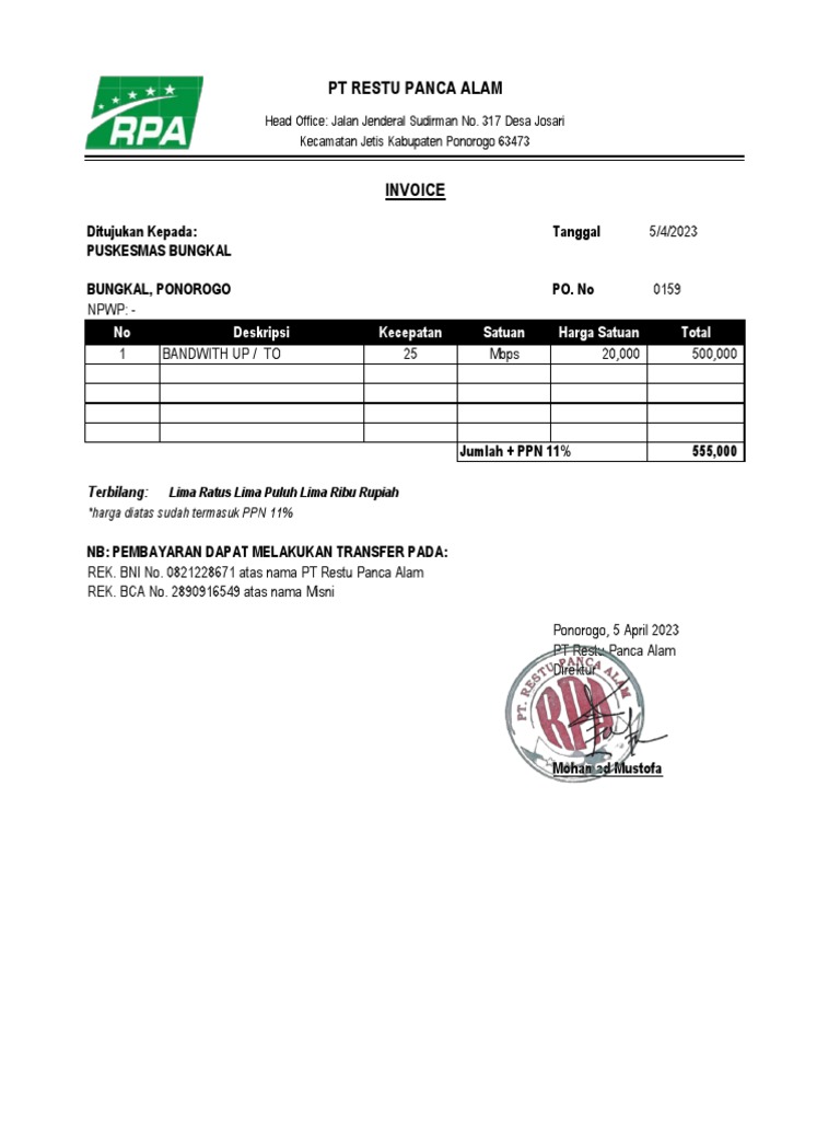 Invoice April Puskesmas Bungkal PDF | PDF