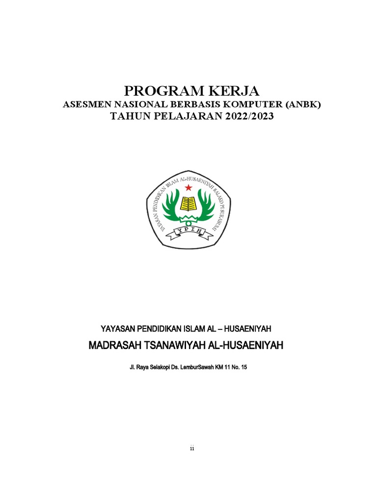 Program Kerja ANBK MTs Al-Husaeniyah 2022 | PDF
