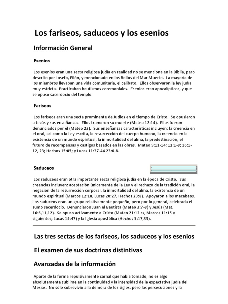 Secta Judía: Fariseos, Saduceos, Esenios | PDF | Sacerdote | Fariseos