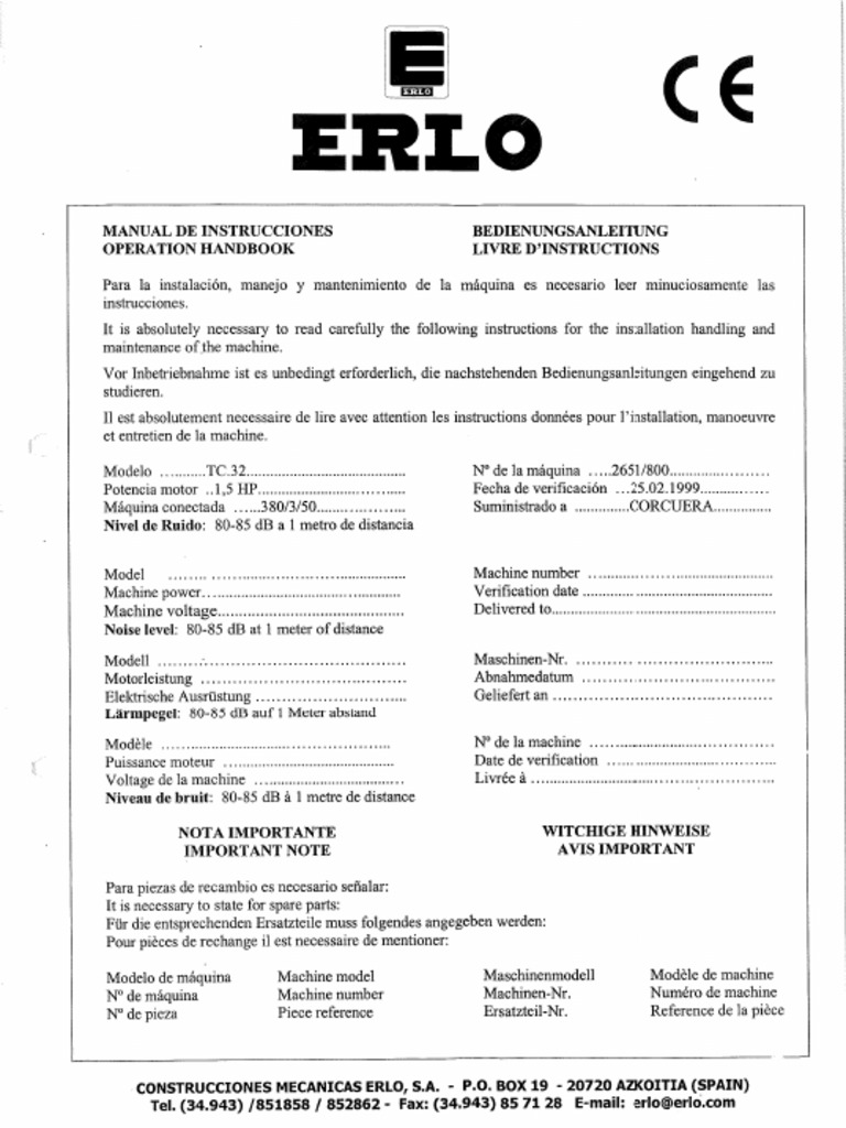 Manual de Instrucciones Taladros Erlo TC-37 | PDF