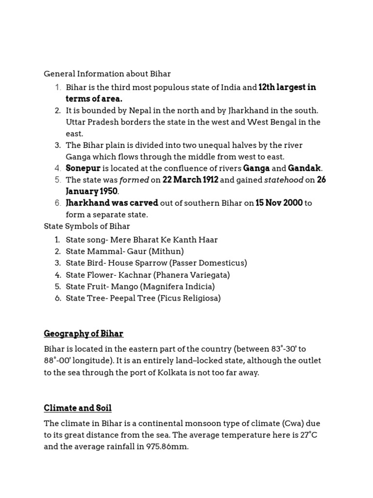 Facts About Bihar PDF | PDF