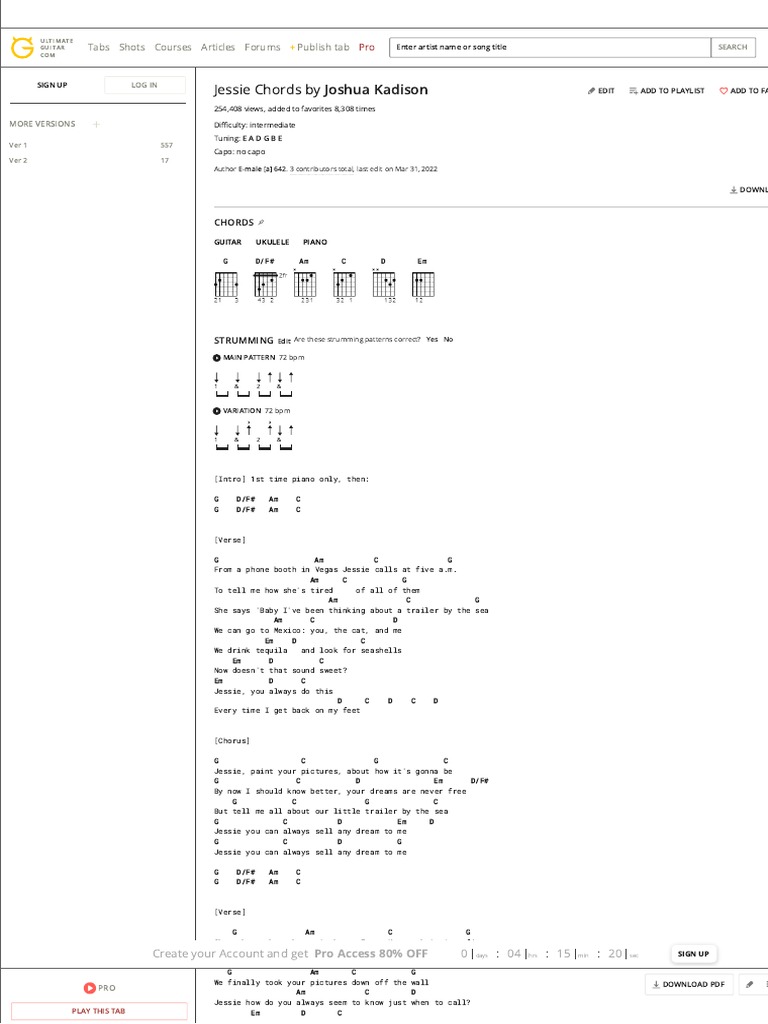 JESSIE CHORDS by Joshua Kadison For Guitar, Ukulele, Piano at Ultimate ...