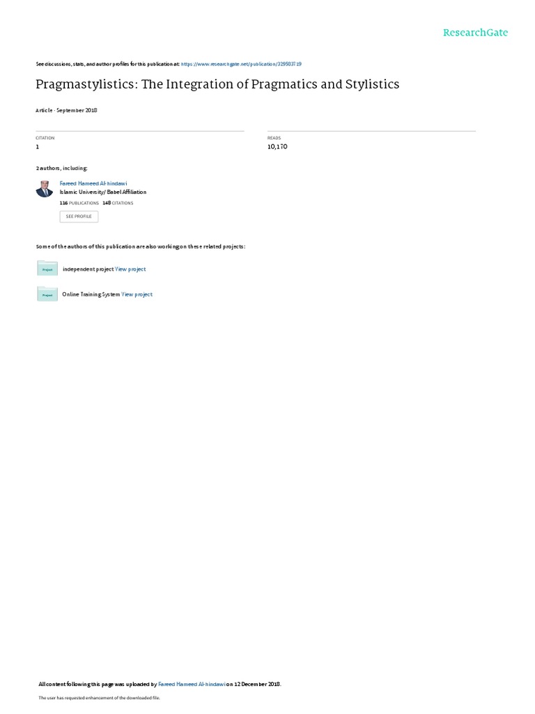 Pragmastylistics: The Integration of Pragmatics and Stylistics | PDF | Linguistics | Communication