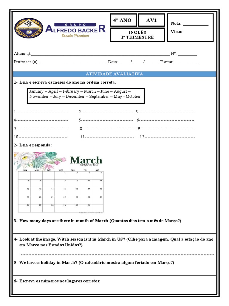 AV1 4º Ano PDF | PDF