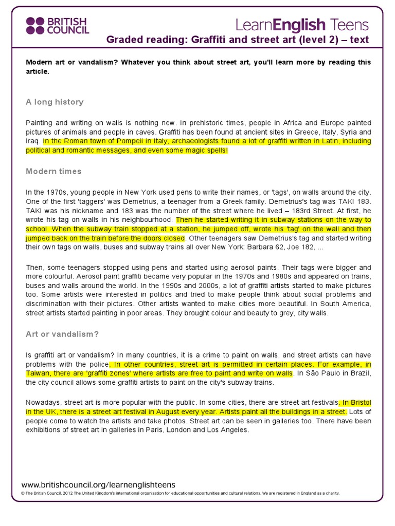 Graffiti and Street Art Level 2-Text Only 4 | PDF | Graffiti | Street Art