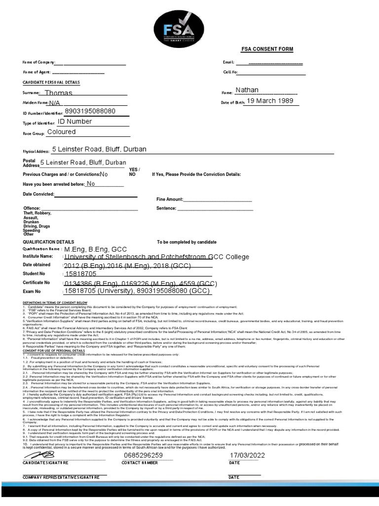 4.FSA Consent Form 2020 | PDF | Background Check | Justice