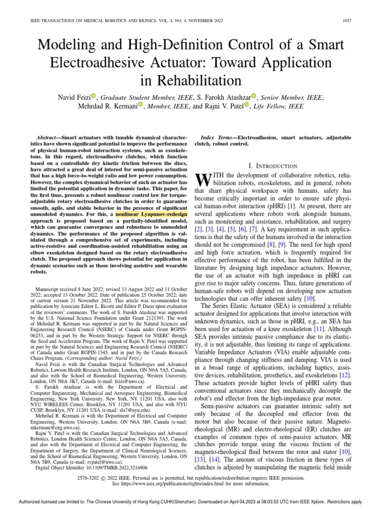 Modeling and High-Definition Control of A Smart Electroadhesive Actuator Toward Application in ...