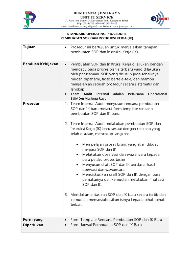 03 SOP Pembuatan SOP Dan Instruksi Kerja PDF | PDF