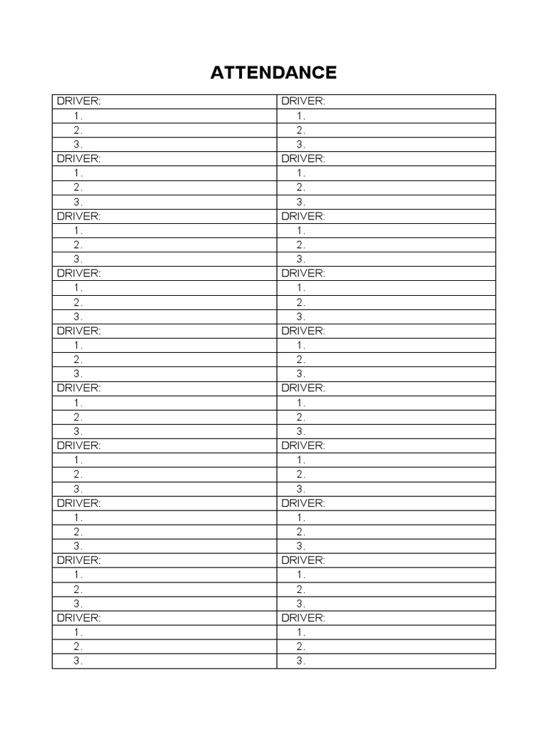 Attendance Record for Multiple Drivers Training Course | PDF