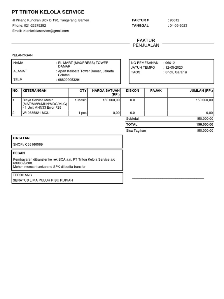Sales Invoice-96012 EL MART (MAXPRESS) TOWER DAMAR PDF | PDF