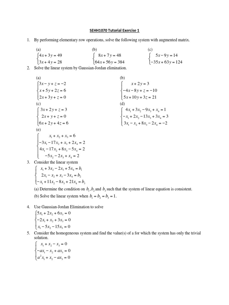 SEHH1070 Tutorial Exercise 1.pdf | PDF | System Of Linear Equations ...