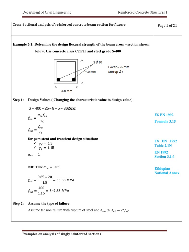 Example On Analysis of Singly Reinforced Beam Sections PDF | PDF