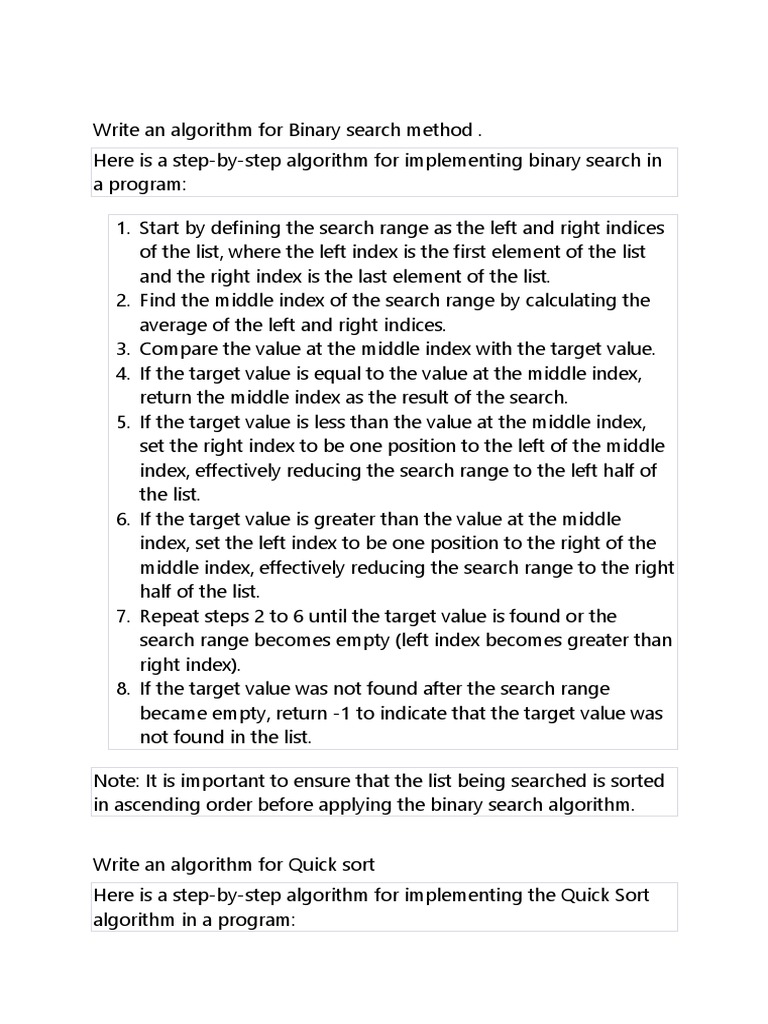 Write An Algorithm For Binary Search Method Pdf Pdf 5792