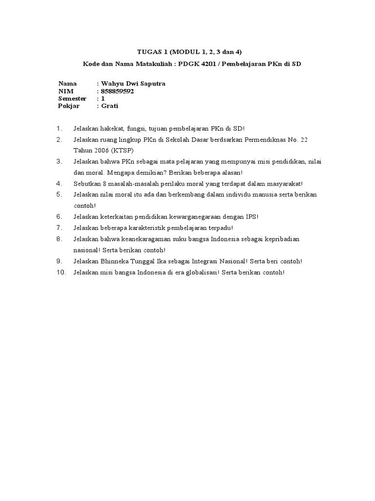Tugas 1 Pemb. PKN Di SD | PDF