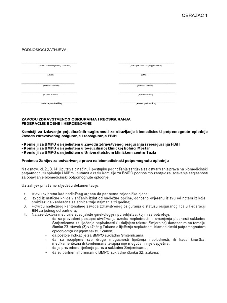Zahtjev Za BMPO - PDF Verzija - 1 PDF | PDF