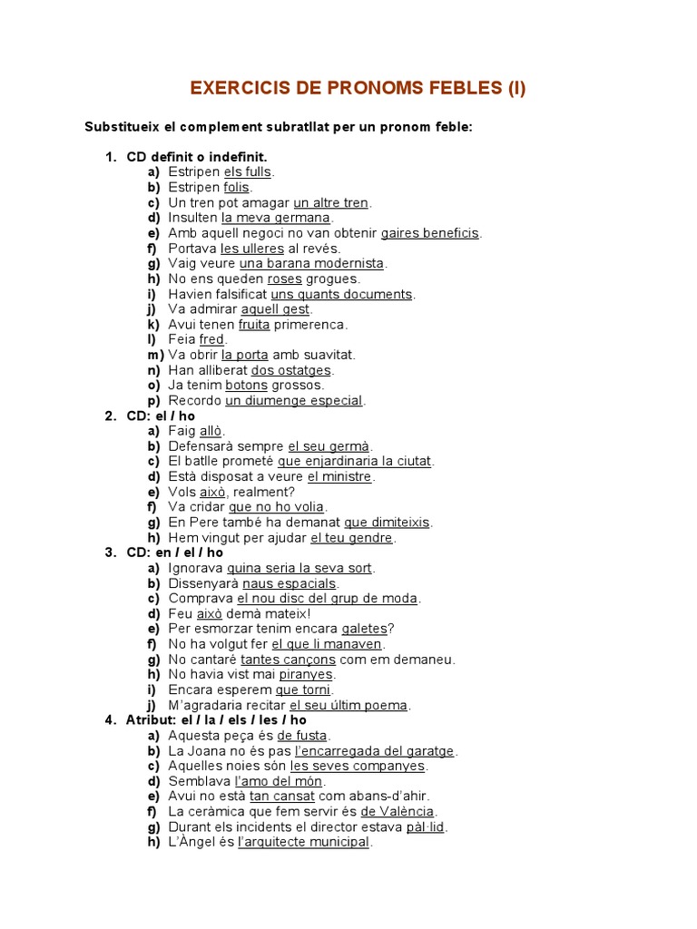 Exercicis Pronoms Febles 1 | PDF