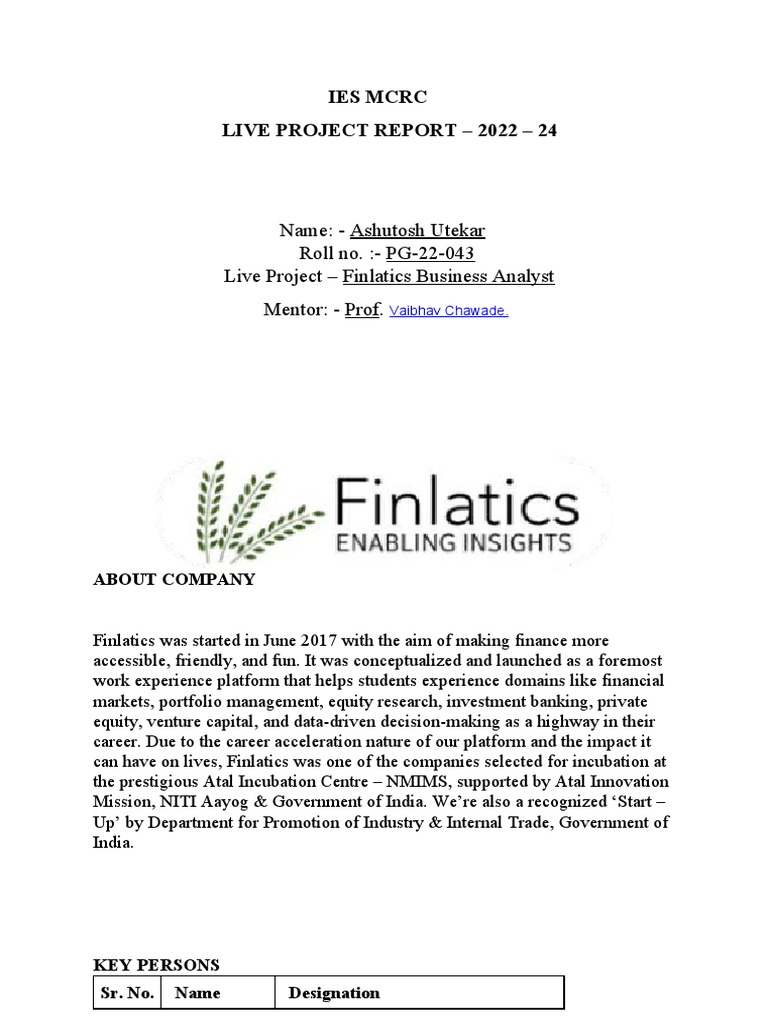 Finlatics Business Analyst Project Report | PDF